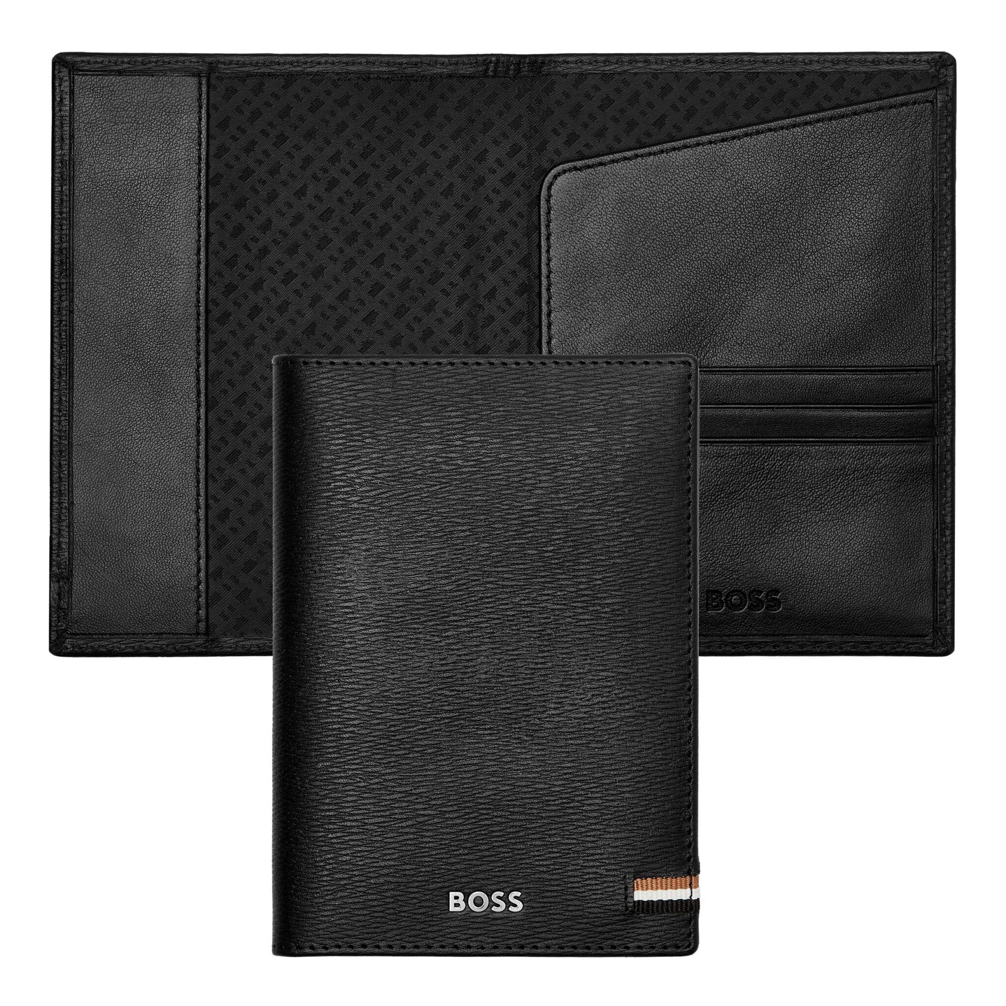 BOSS Passport Holder Iconic Black Leather